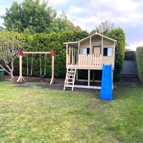 Australian Backyard Creations - Cubby house and swings - the perfect combo
